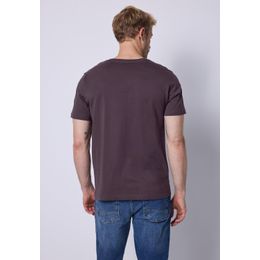 Street One MEN Herren T-Shirt, braun, Gr. S, unifarben, Web, 100% Baumwolle, Shirts, mit V-Ausschnitt
