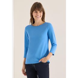3/4-Arm-Shirt CECIL, Damen, Gr. L (42), fountain blau, Web, 100% Baumwolle, unifarben, comfort fit normal, U-Boot-Ausschnitt, abgesteppt, Shirts