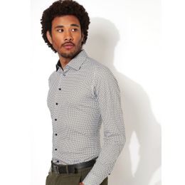 DESOTO Herren Langarmhemd "Jerseyhemd Casual Kent langarm", wei&szlig;, Gr. S, gemustert, gepunktet, mehrfarbig, Jersey, Obermaterial: 100% Baumwolle,