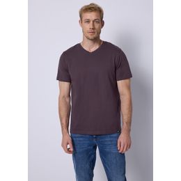Street One MEN Herren T-Shirt, braun, Gr. M, unifarben, Web, 100% Baumwolle, Shirts, mit V-Ausschnitt