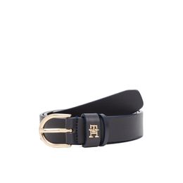 Tommy Hilfiger Damen Lederg&uuml;rtel "ESSENTIAL EFFORTLESS 2.5 cm breit GOLD", blau, Gr. 80, unifarben, Rindsleder, G&uuml;rtel, Logoemblem, weiche Haptik,