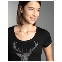 TRIGEMA Damen T-Shirt "TRIGEMA T-Shirt Glitzer-Hirsch", schwarz, Gr. S, Single Jersey, 100% Baumwolle, Shirts