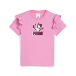 Puma M&auml;dchen T-Shirt "Puma x HELLO KITTY AND FRIENDS Ruffle T-Shirt M&auml;dchen"posie pink, Gr. 116, bedruckt, Obermaterial: 100% Baumwolle; Rippe: 29%