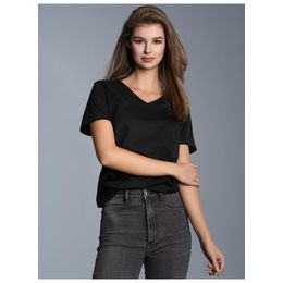 TRIGEMA Damen T-Shirt "TRIGEMA V-Shirt Slim Fit", schwarz, Basic, Gr. L, Single Jersey, 100% Baumwolle, Shirts