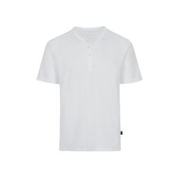 TRIGEMA Damen T-Shirt "TRIGEMA T-Shirt mit Knopfleiste DELUXE Baumwolle", wei&szlig;, Gr. L, 100% Baumwolle, Shirts
