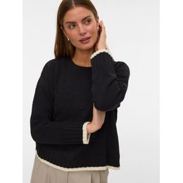 V&eacute;ro Moda Strickpullover VERO MODA "VMSHADOW LS O-NECK PULLOVER BOO", Damen, Gr. S, schwarz detail:with birch, Strick, Obermaterial: 100% Polyester, unifarben mit Farbeinsatz, regular fit, Rundhals, Rippstrickb&uuml;ndchen, Pullover Strickpullover