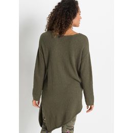 bonprix Damen Strickpullover "Asymmetrischer Pullover", gr&uuml;n, Gr. 40, Obermaterial: 48% Baumwolle, 31% Polyacryl, 18% Polyamid, 3% Elasthan,