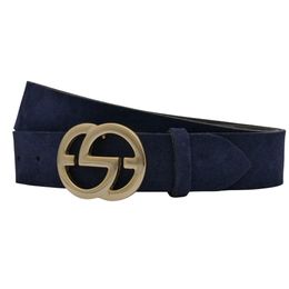 AnnaMatoni Damen Lederg&uuml;rtel "AnnaMatoni Damen Lederg&uuml;rtel in hochwertigem Velour Leder 4cm", blau, Gr. 120, 100% Leder, G&uuml;rtel
