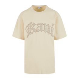 T-Shirt Karl Kani "Karl Kani Kani Paisley Letter T-Shirt", Damen, Gr. L, beige, 100% Baumwolle, bedruckt, oversize, Rundhals, Shirts T-Shirt