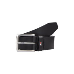 Tommy Hilfiger Herren Lederg&uuml;rtel "New Denton 4 cm breit", schwarz, Gr. 115, unifarben, Leder, G&uuml;rtel, NEW DENTON BELT mit Flag-Logoschlaufe