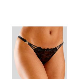 Lascana Damen String, Gr. 44, schwarz, Spitze, Obermaterial: 90% Polyamid, 10% Elasthan, Unterhosen, mit dekorativen Strass-Schnallen