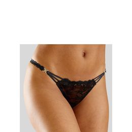 Lascana Damen String, Gr. 32, schwarz, Spitze, Obermaterial: 90% Polyamid, 10% Elasthan, Unterhosen, mit dekorativen Strass-Schnallen