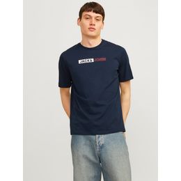 Jack & Jones JACK & JONES Herren Rundhalsshirt "JJECORP LOGO TEE PLAY SS O-NECK NOOS", blau, Gr. XS, bedruckt, Single Jersey, Obermaterial: 100% Baumwolle, Shirts