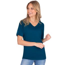 TRIGEMA Damen T-Shirt "TRIGEMA V-Shirt aus 100% Bio-Baumwolle (kbA)", blau, Basic, Gr. XL, 100% Baumwolle (Bio-Baumwolle kbA), Shirts