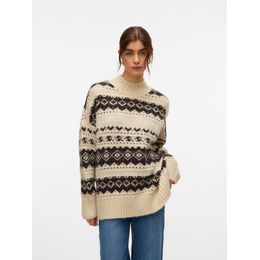 Véro Moda Strickpullover VERO MODA "VMAMPLE LS HIGH NECK PULLOVER BOO", Damen, Gr. M, birch detail:with chocolate torte, Strick, Obermaterial: 78% Polyester, 22% Polyacryl, gemustert, regular fit, hoch geschlossener Ausschnitt, Rippstrickbündchen, Pullover Strickpullover