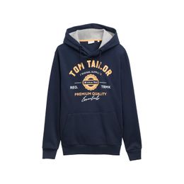 Tom Tailor Herren Hoodie Sweatshirt mit Logo-Print, blau, Uni, Gr. S