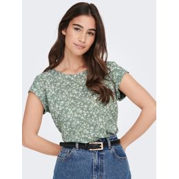 Only Damen Shirtbluse "ONLVIC S/S AOP TOP NOOS PTM", gr&uuml;n, Gr. 34, bedruckt, Web, Obermaterial: 97% Polyester, 3% Elasthan, Blusen, mit Allover Druck