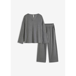 bonprix Oversized Loungewear Hausanzug aus weicher Rippe, grau, Gr.40/42 (M), Moderner weit geschnittener Loungewear Hausanzug aus gem&uuml;tlicher Rippe, aus Viskose
