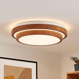 LINDBY LED-Deckenleuchte Vaako, Ø 41 cm, Metall, Holzoptik