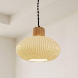 LINDBY H&auml;ngeleuchte Paulie, &Oslash; 23 cm, Keramik, Holz, wei&szlig;