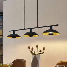 LINDBY H&auml;ngelampe Narisara, 118cm, E14, 3-flg., schwarz-gold
