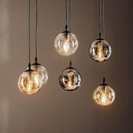 EMIBIG LIGHTING Hängeleuchte Glassy, 6-flg., grafit/amber/klar, Glas, 75 cm