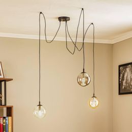 EMIBIG LIGHTING Hängeleuchte Glassy, 3-flg., dezentral, grafit/amber/klar