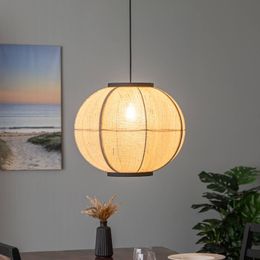 LINDBY Hängeleuchte Aurinil, holzfarben, Leinen, Ø 48cm, E27