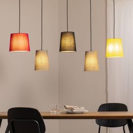 LINDBY H&auml;ngelampe Amilia, Stoff, 5-flg., rot/grau/gelb, E27