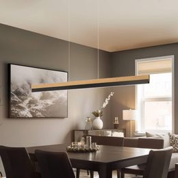 Quitani LED-H&auml;ngelampe Keijo, schwarz/eiche, L&auml;nge 123 cm
