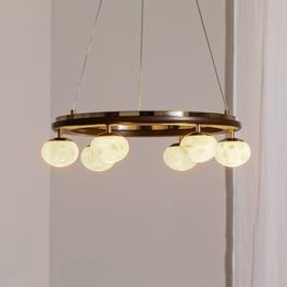 H&auml;ngeleuchte Tolosa, &Oslash; 52 cm, messing, 6-flammig, Glas, Holz