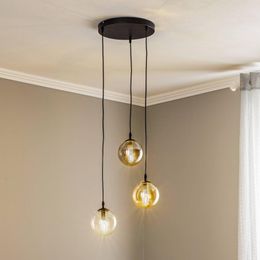 EMIBIG LIGHTING H&auml;ngeleuchte Glassy, 3-flg., rund, grafit/amber/klar, Glas
