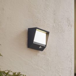 LUCANDE LED-Solarwandlampe Dava, 14 cm hoch, Alu, Sensor