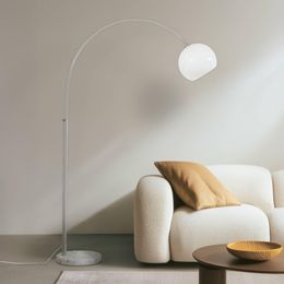 LINDBY Bogenleuchte Alverton, wei&szlig;/nickel, Glas, 197 cm
