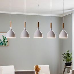 Luminex H&auml;ngeleuchte Noak 5-flg. lang wei&szlig;/Holz natur