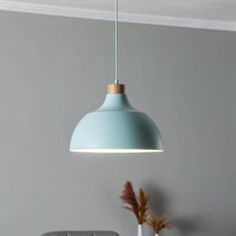 Envostar H&auml;ngeleuchte Kaitt, mintgr&uuml;n, &Oslash; 34 cm, Holzdetail