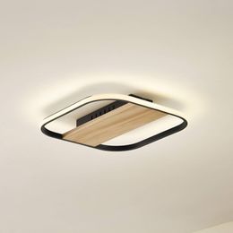 LINDBY LED-Deckenleuchte Romilda, grau, Holz, 37 cm breit