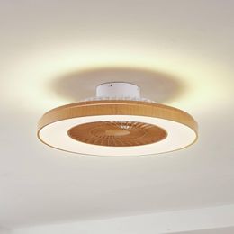 LINDBY LED-Deckenventilator Teleo, Ø58 cm, holz, DC, Tuya