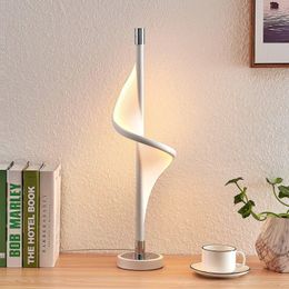 LUCANDE LED-Tischlampe Edano, 60 cm, wei&szlig;, Textil, dimmbar