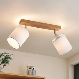 LINDBY Imarin Deckenstrahler, 2-flammig, eiche/wei&szlig;