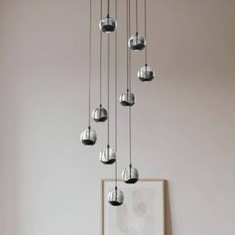 LUCANDE LED-H&auml;ngelampe Hayley, schwarz, 9-flg., Glas