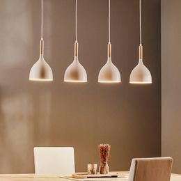 Luminex H&auml;ngeleuchte Noak, wei&szlig;/Holz natur, 4-flammig lang
