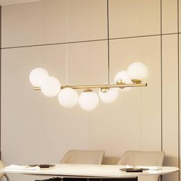 LUCANDE H&auml;ngeleuchte Isandro, 95 cm, gold, wei&szlig;, 7-flg., G9