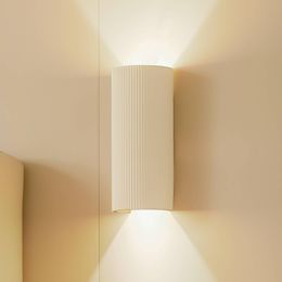 LINDBY Wandleuchte Colja, rund, Höhe 30,5 cm, Gips, beige