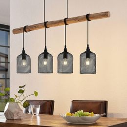 LINDBY H&auml;ngeleuchte Elrond, 116 cm, schwarz, 4-flammig, Holz