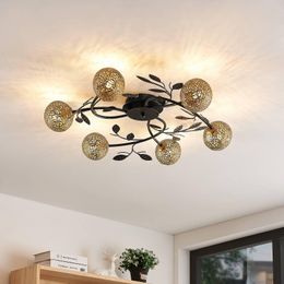 LUCANDE Deckenlampe Evory, &Oslash; 69 cm, 6-flg., schwarz/gold, G9