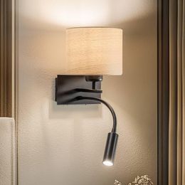 ARGON Wandlampe Harry, rund, schwarz/Holz hell