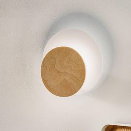 EMIBIG LIGHTING Wandlampe Circle in Wei&szlig;, Dekorplatte Holz hell