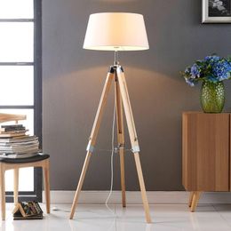 LINDBY Stehlampe Katie, 162 cm, wei&szlig;, Textil, Holz, Tripod