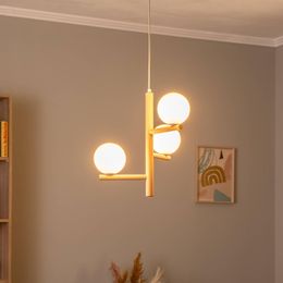 TK Lighting H&auml;ngeleuchte Estera, Opalglas, Holz, dreiflammig